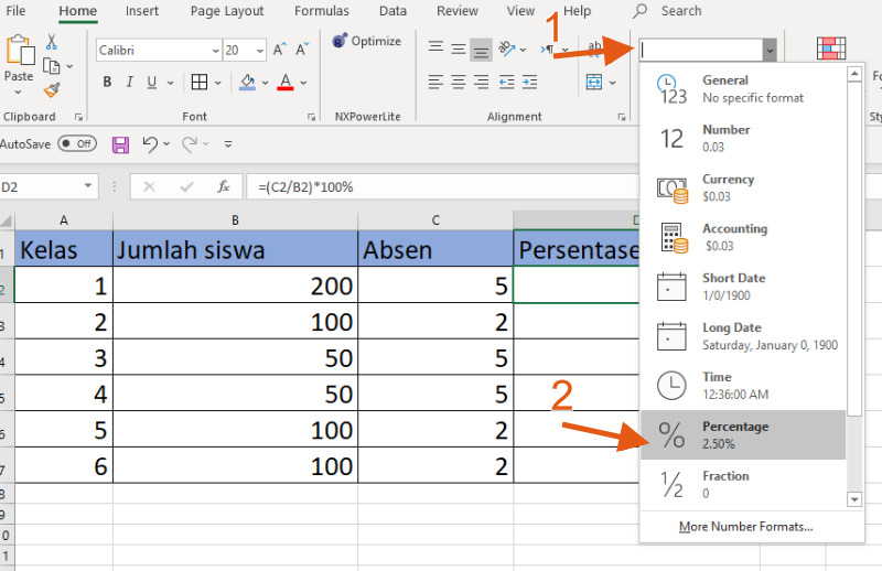 Cara Menghitung Persentase di Microsoft Excel 2010 - Hybrid.co.id